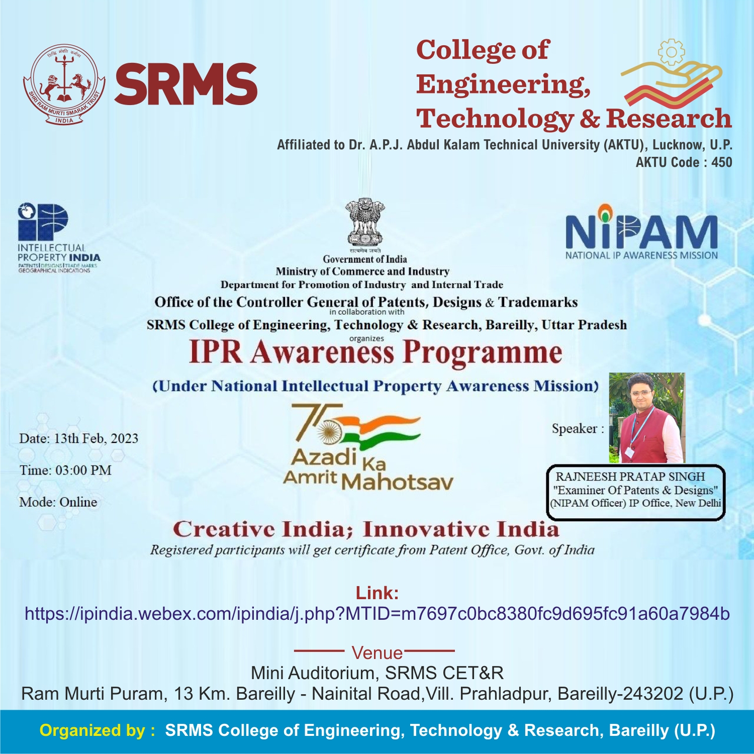 SRMS COLLEGE OF ENGINEERING TECHNOLOGY & RESEARCH COMES UP WITH IPR ... SRMS COLLEGE OF ENGINEERING TECHNOLOGY & RESEARCH COMES UP WITH IPR ...