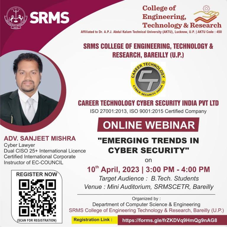 SRMS ENGINEERING & RESEARCH COLLEGE TO HOST ONLINE WEBINAR ON CYBER- SECURITY TRENDS | College ...